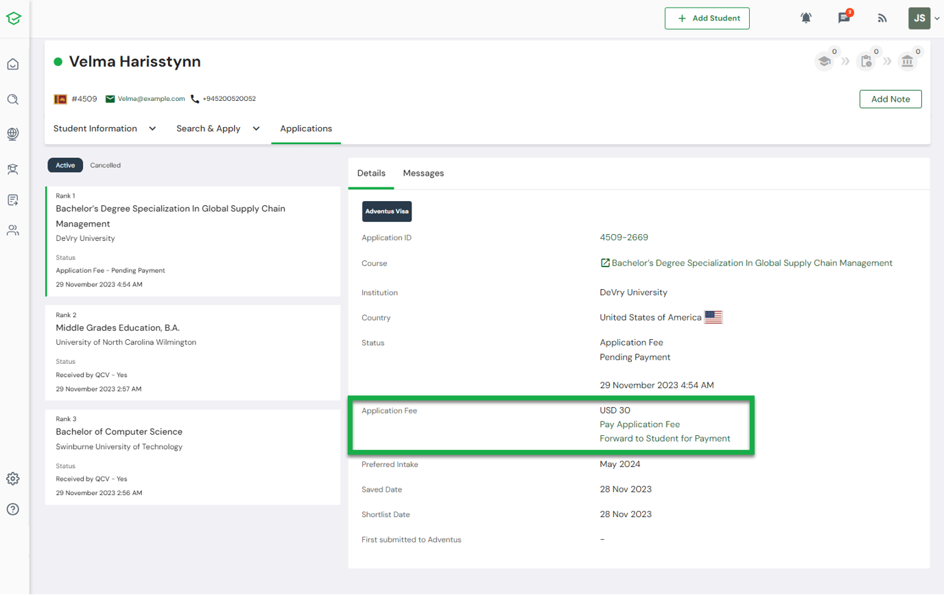 Application Fee Payment in Platform