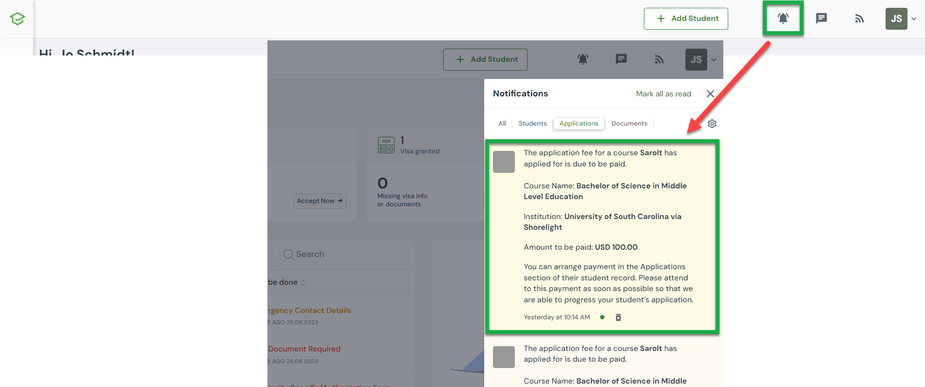 Application Fee Payment in Platform