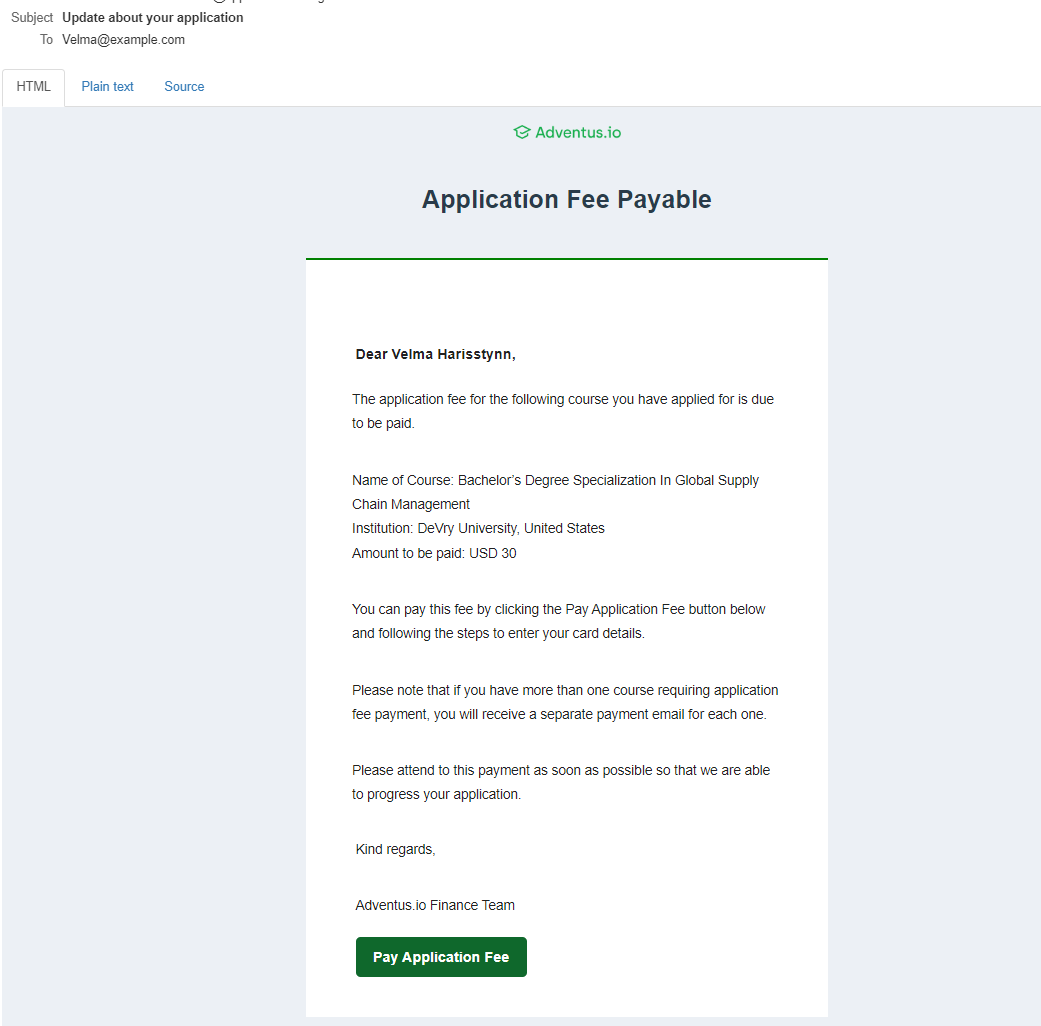 Application Fee Payment in Platform