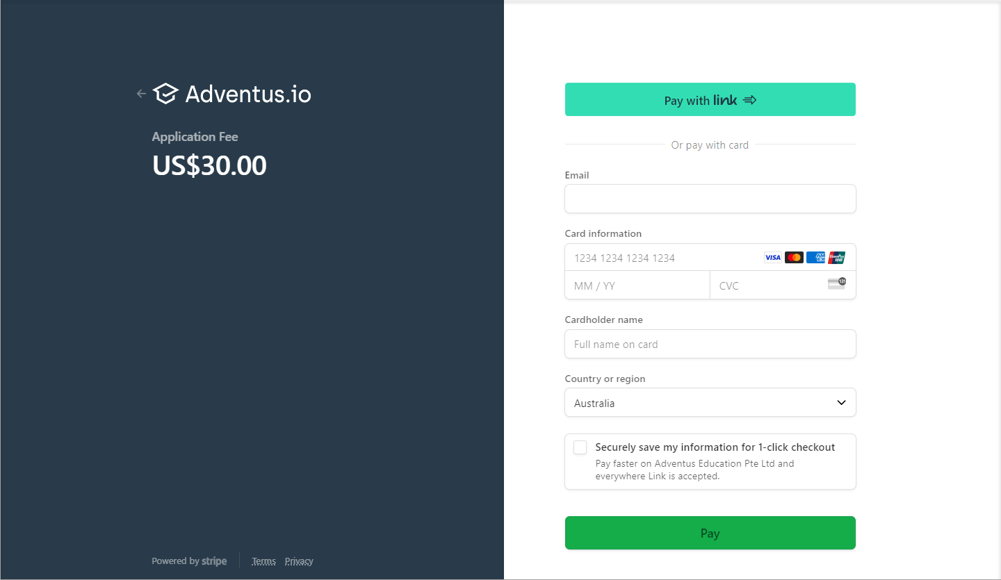 Application Fee Payment in Platform