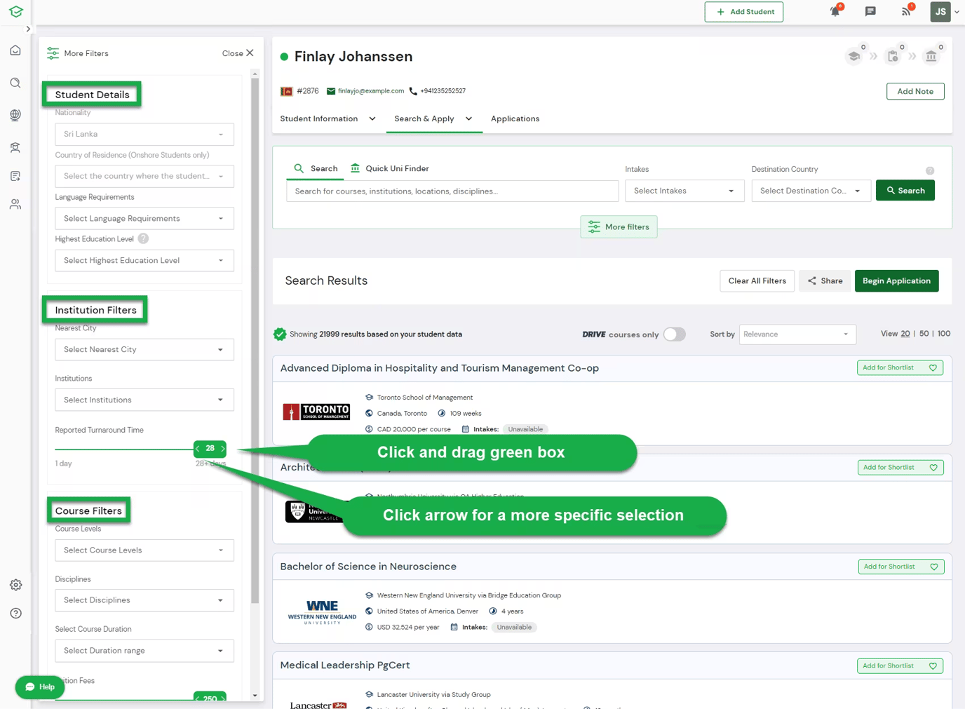 Using the Course Search Filters